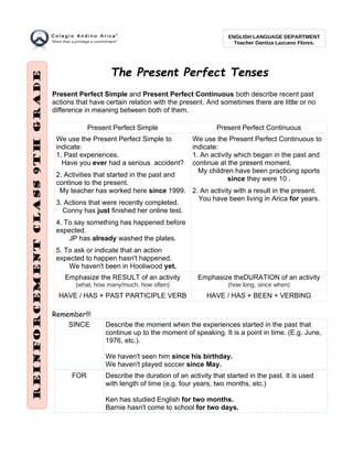 Present Perfect Tenses review 9th grade | PDF
