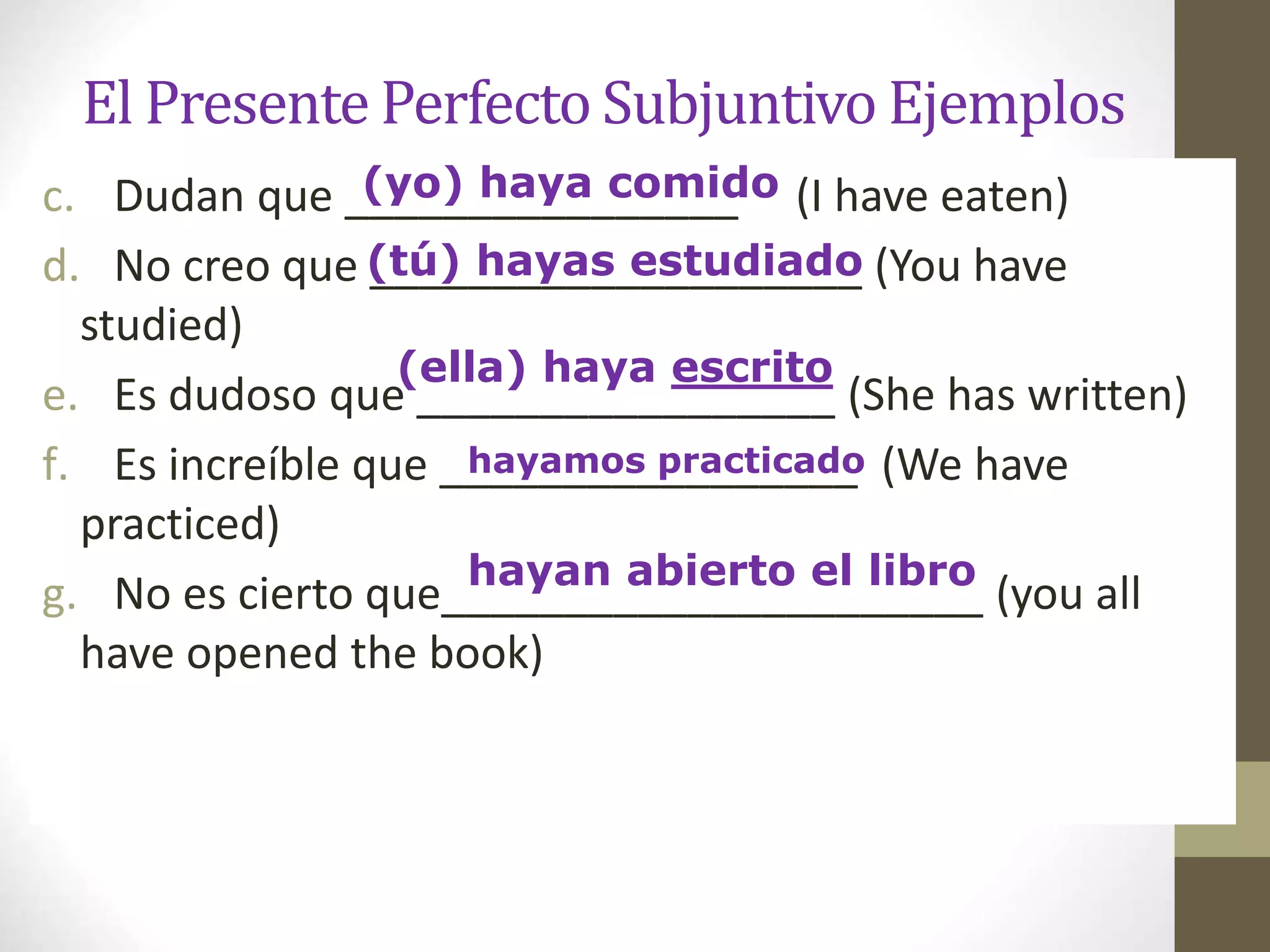 present perfect y present perfect subjunctive apuntes.ppt