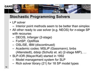 Stochastic Optimization: Solvers and Tools | PDF