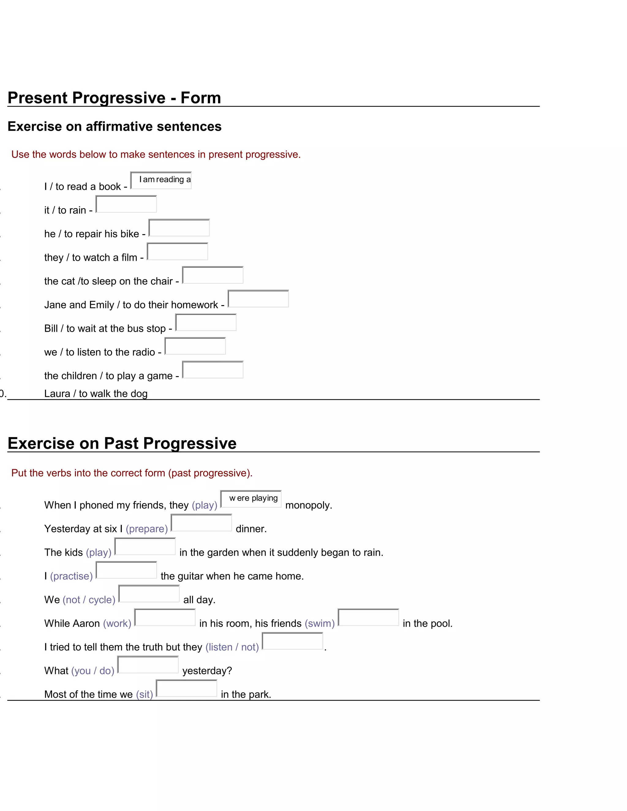 Present progressive exercises | PDF