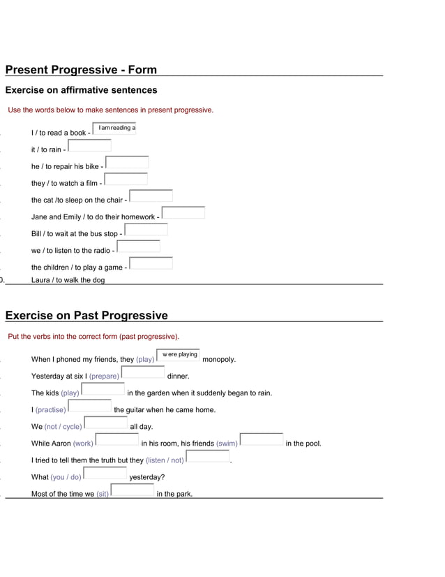Present progressive exercises | PDF