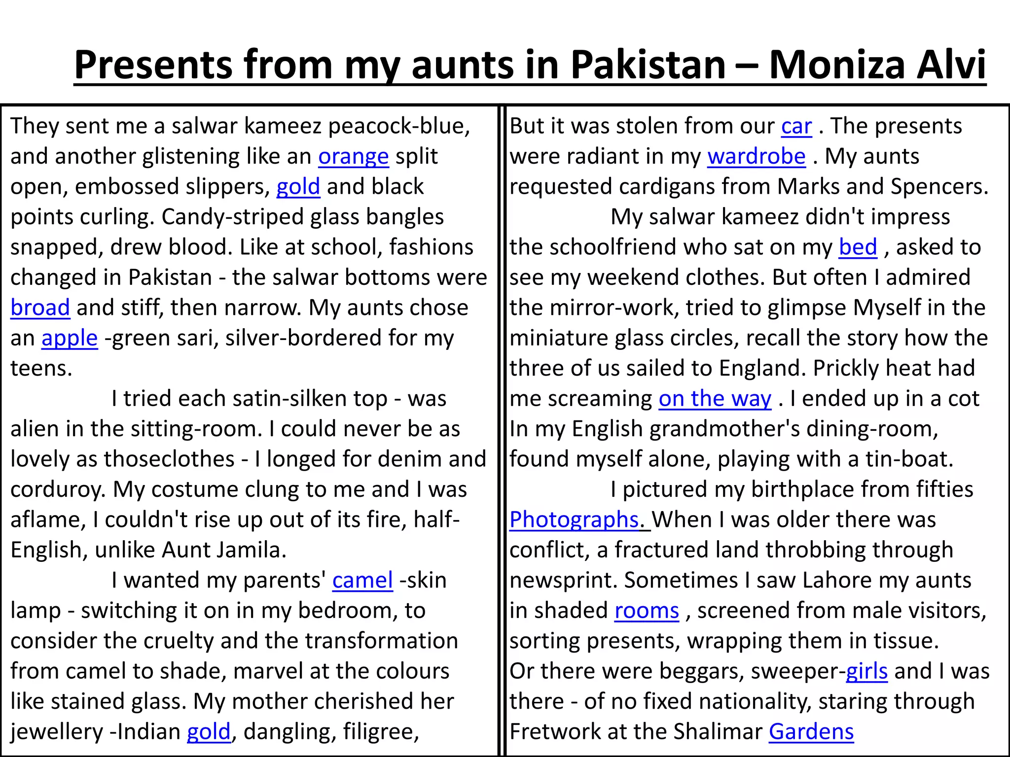 Presents from my aunts in pakistan – moniza | PPTX