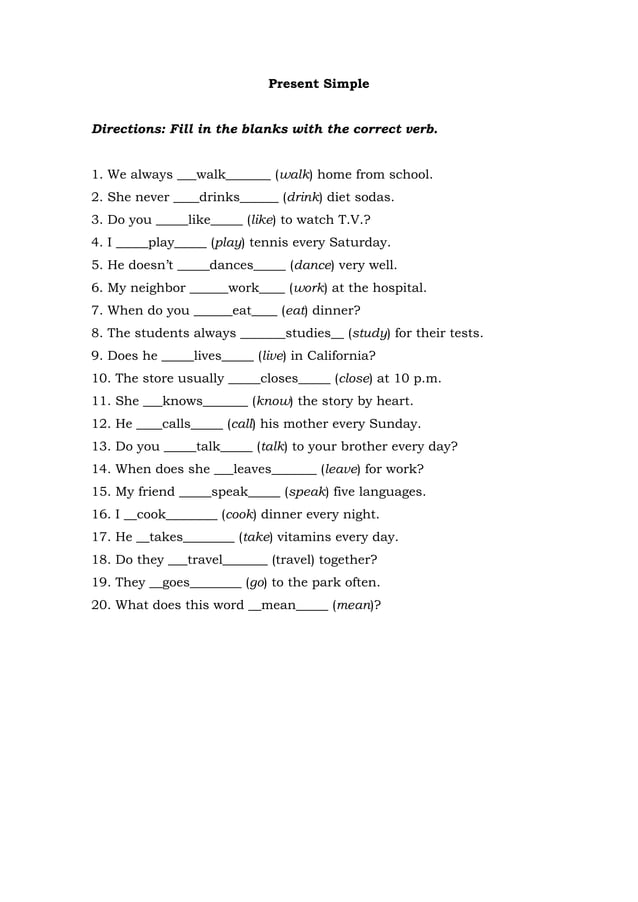 Present simple | DOCX