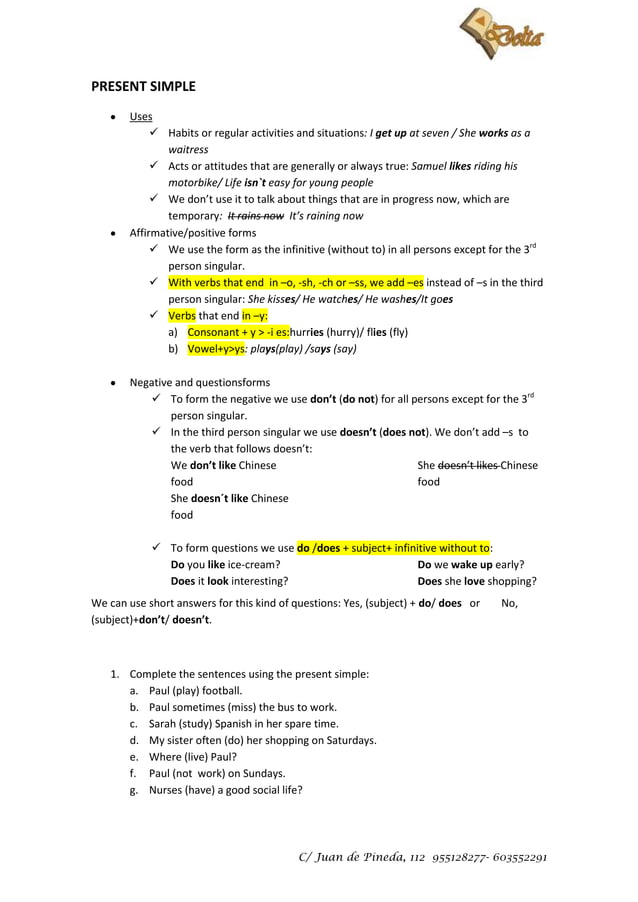 Present simple | PDF