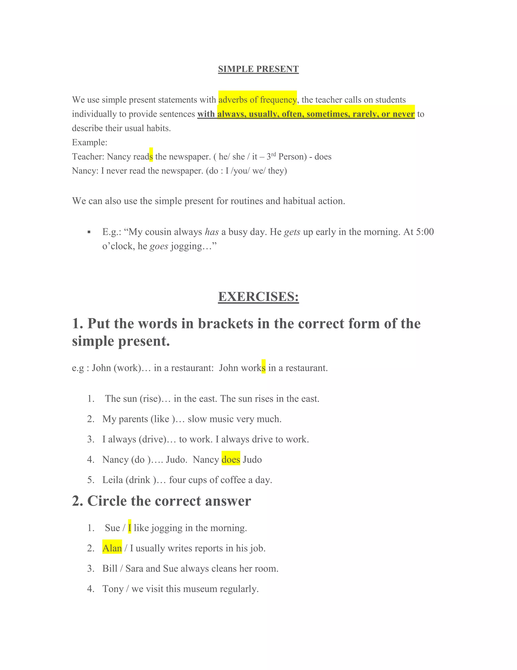 Present simple and progressive movers | DOCX