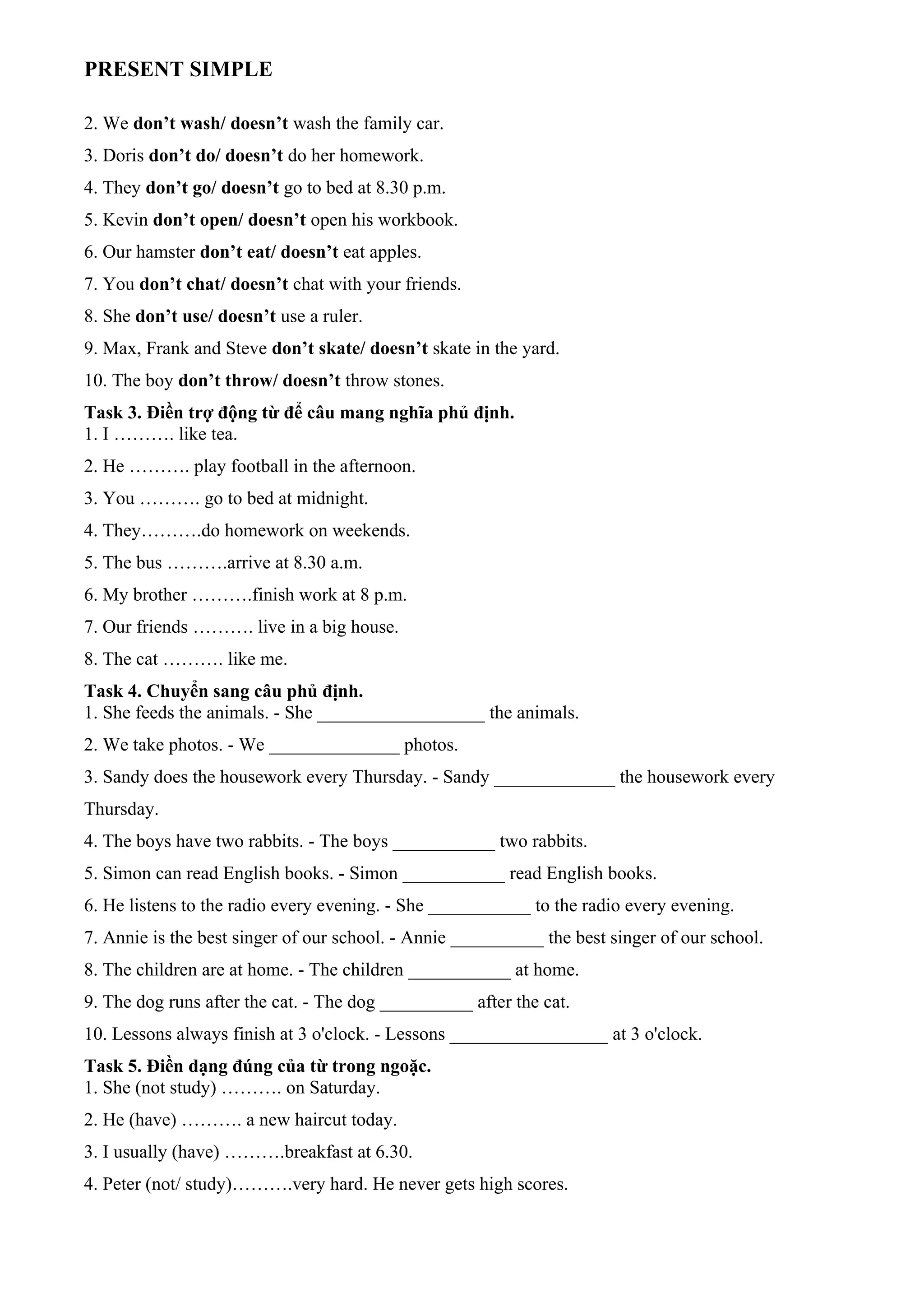 present simple exercise for secondary students | PDF