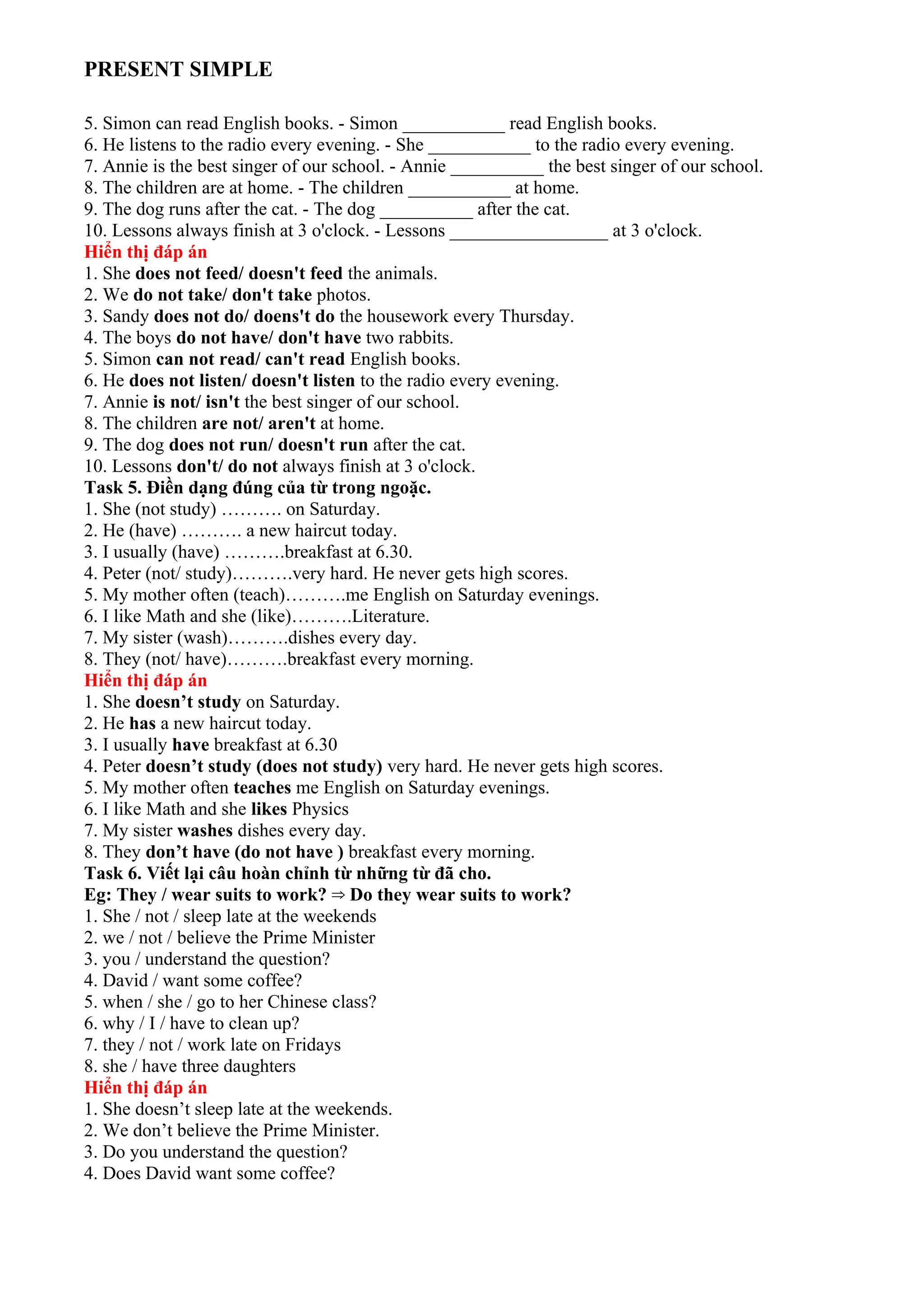 present simple exercise for secondary students | PDF