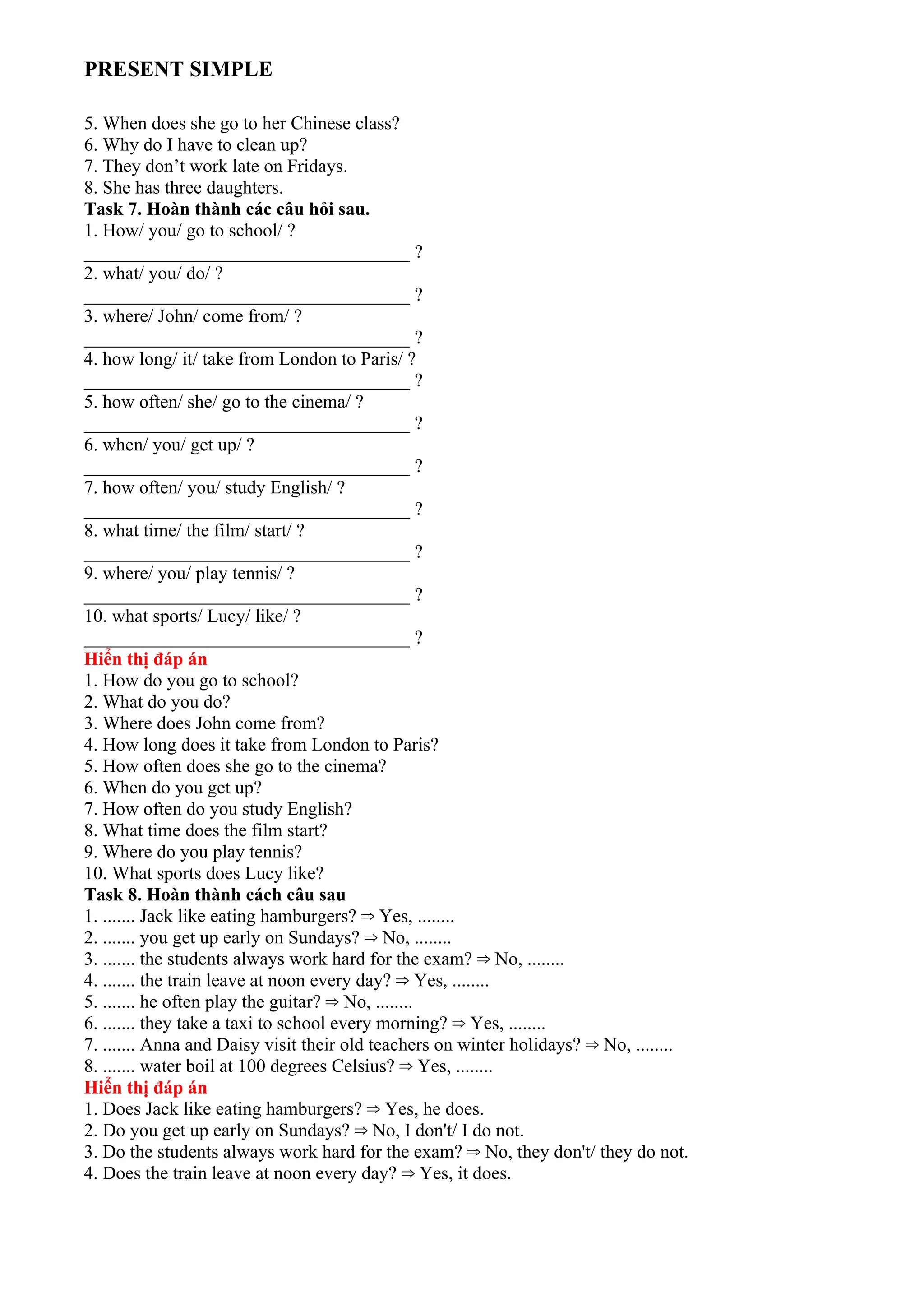 present simple exercise for secondary students | PDF