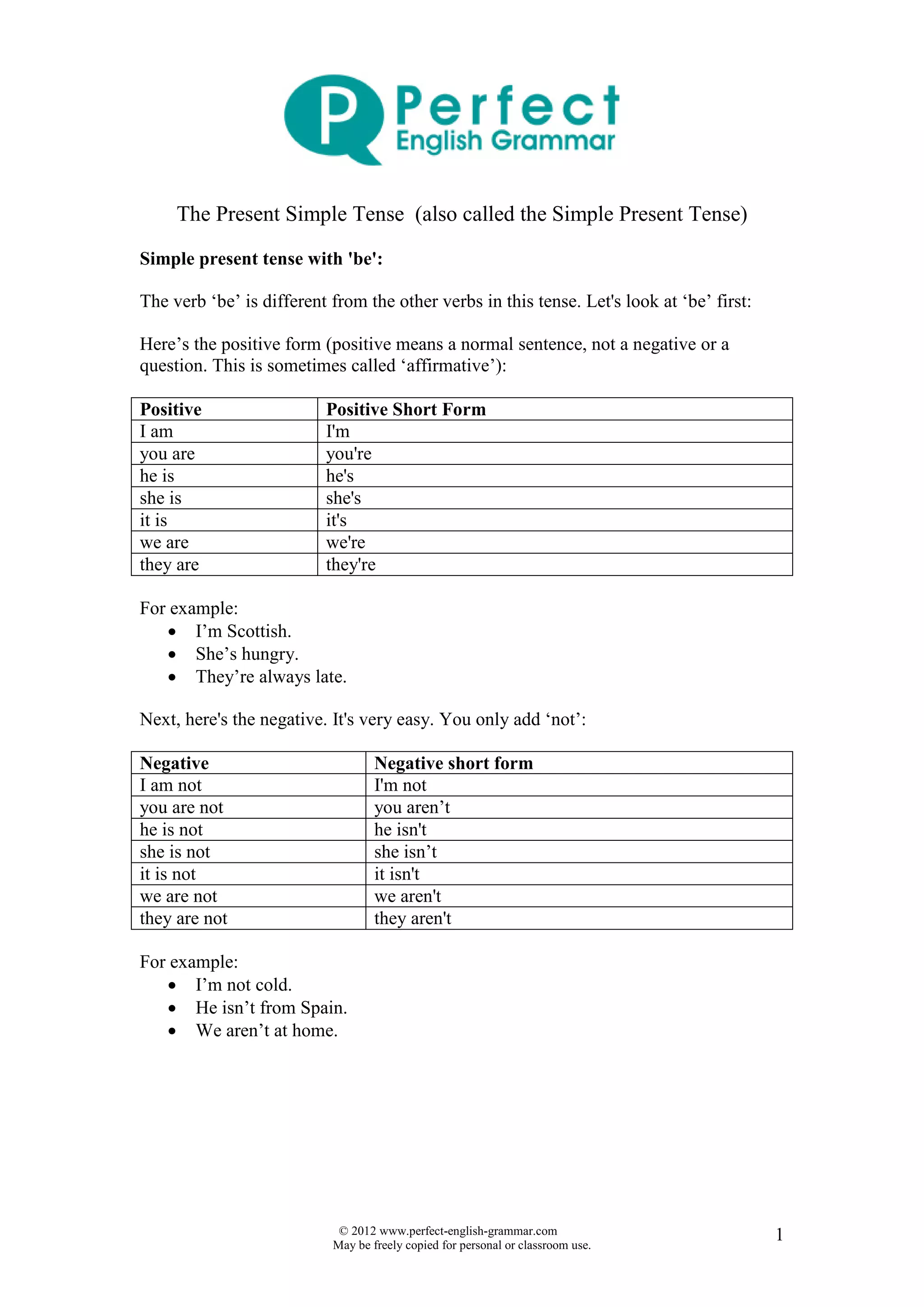 Present simple form | PDF