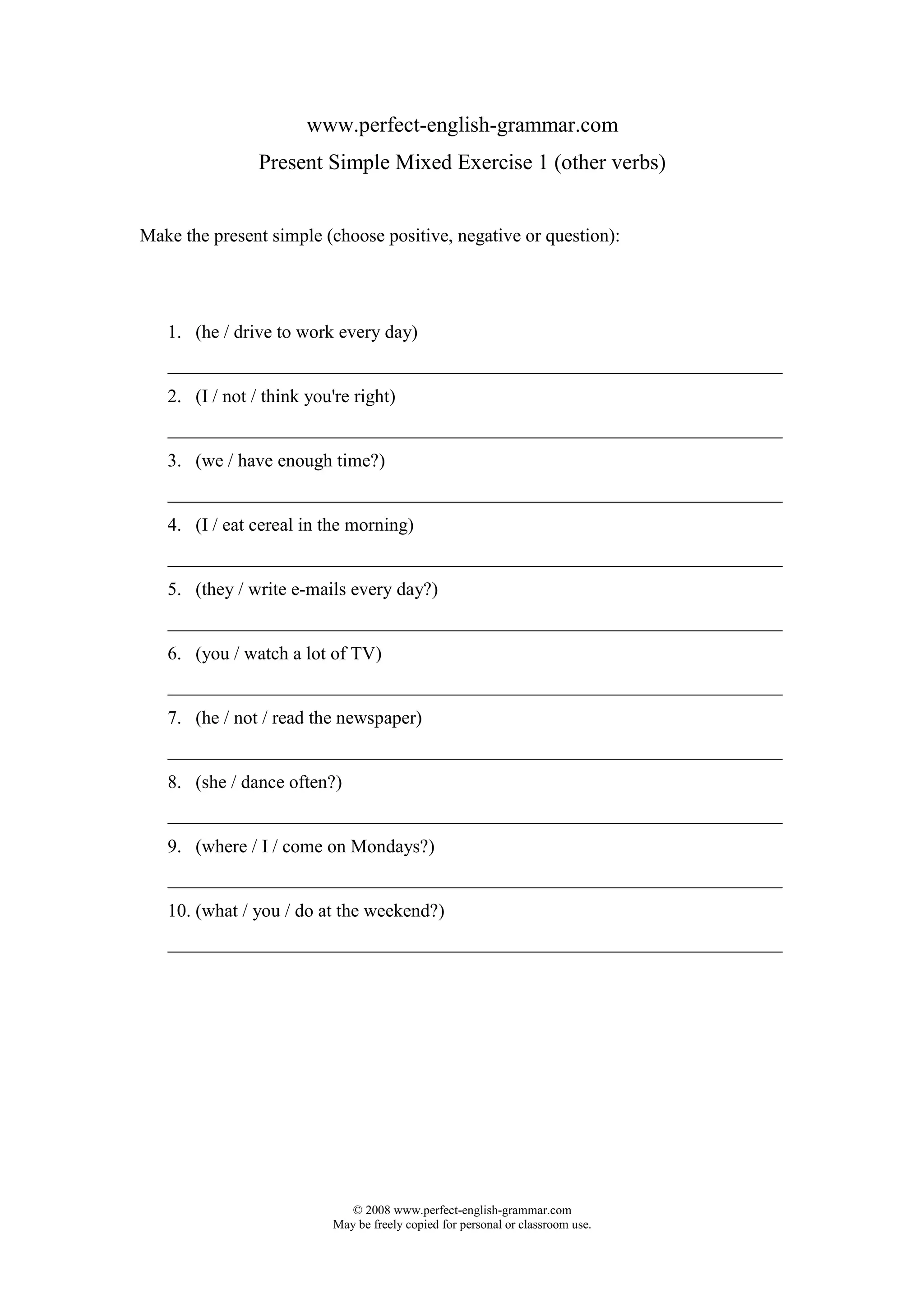 Present simple form_mixed_exercise_1_other_verbs | PDF