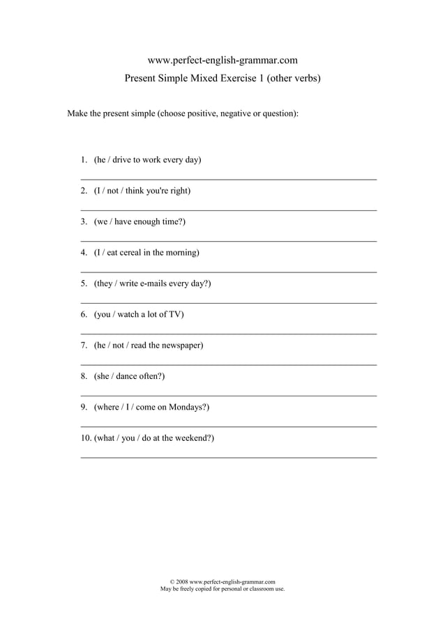 Present Simple Form mixed exercise 1 other verbs present-simple-form-mixed-exercise-1-other-verbs