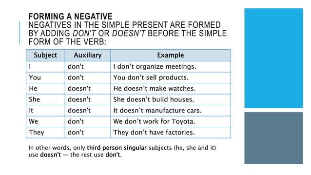 Present simple negative and question form | PPTX