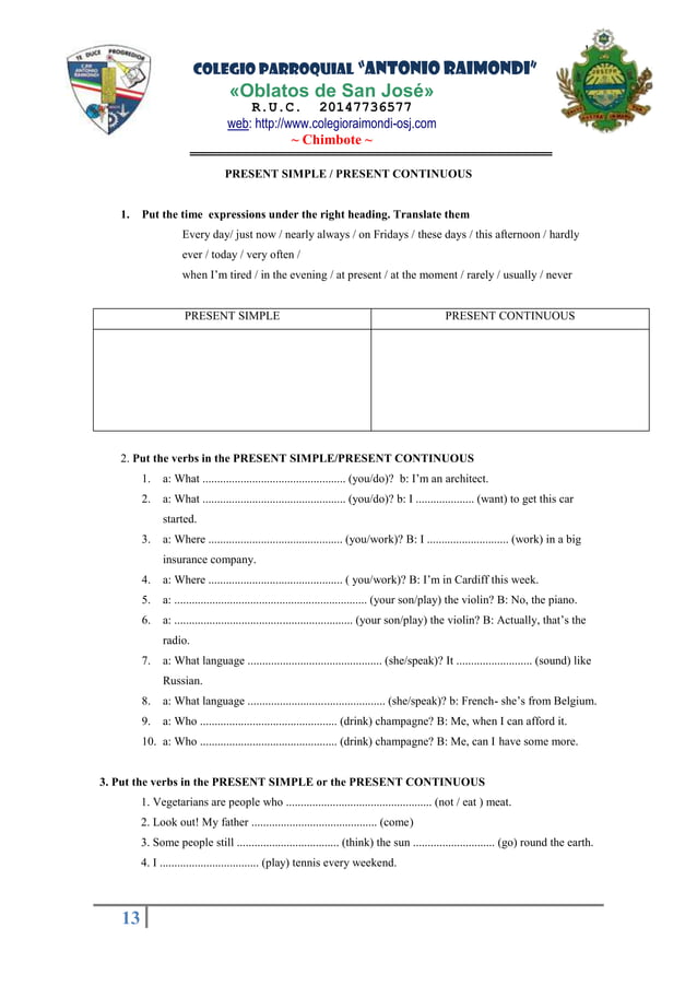 Present simple vs present continuous 1st eso (1) | PDF