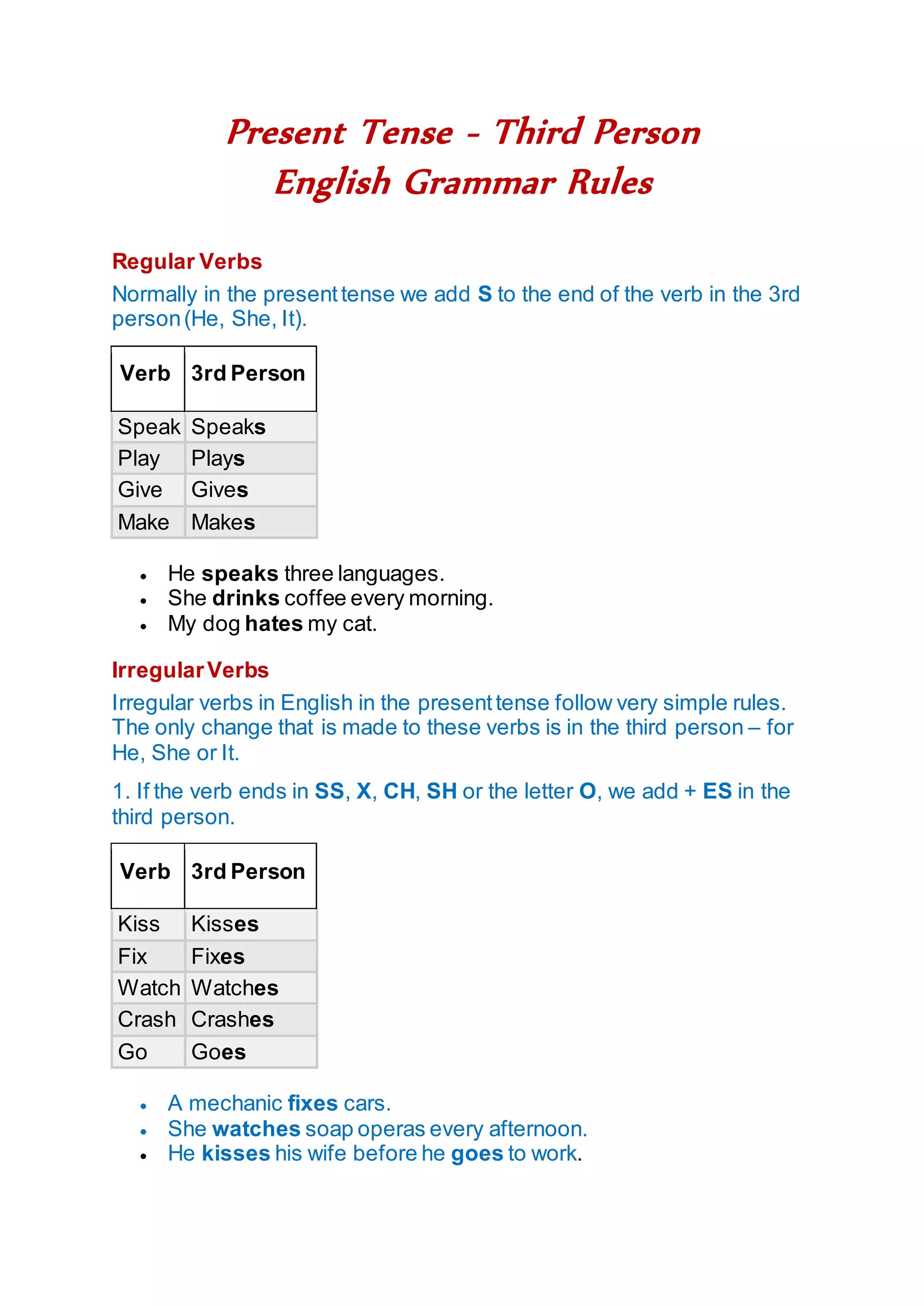 Third Person English Grammar Rules | DOCX