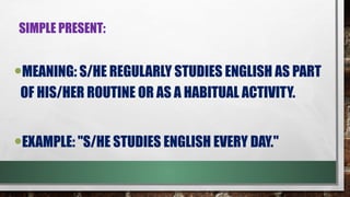 Tense-Present Tense: Simple, Progressive, Perfect, Perfect Progressive pptx | PPTX