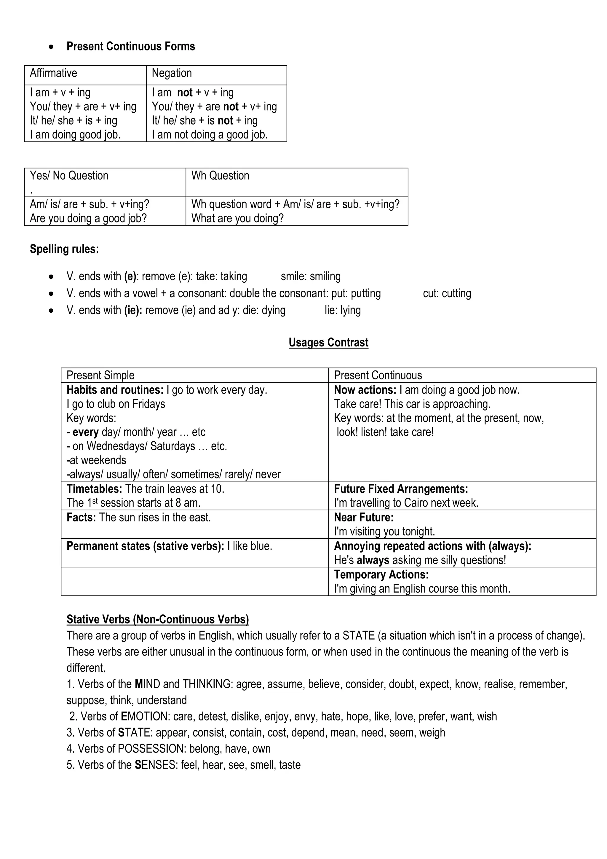 Present Tenses Contrast (Simple vs. Continuous) | PDF