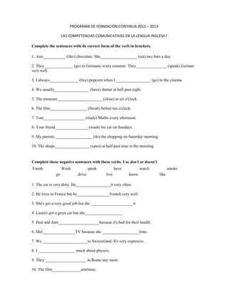 Present tense exercises | DOCX