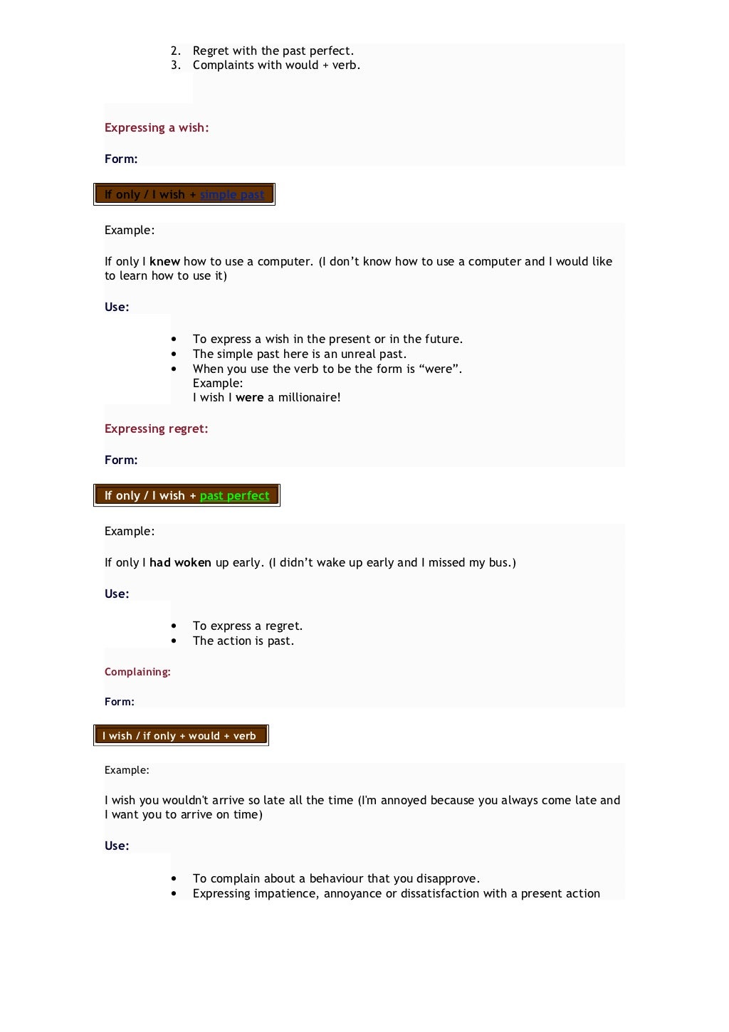 Present unreal conditional wish