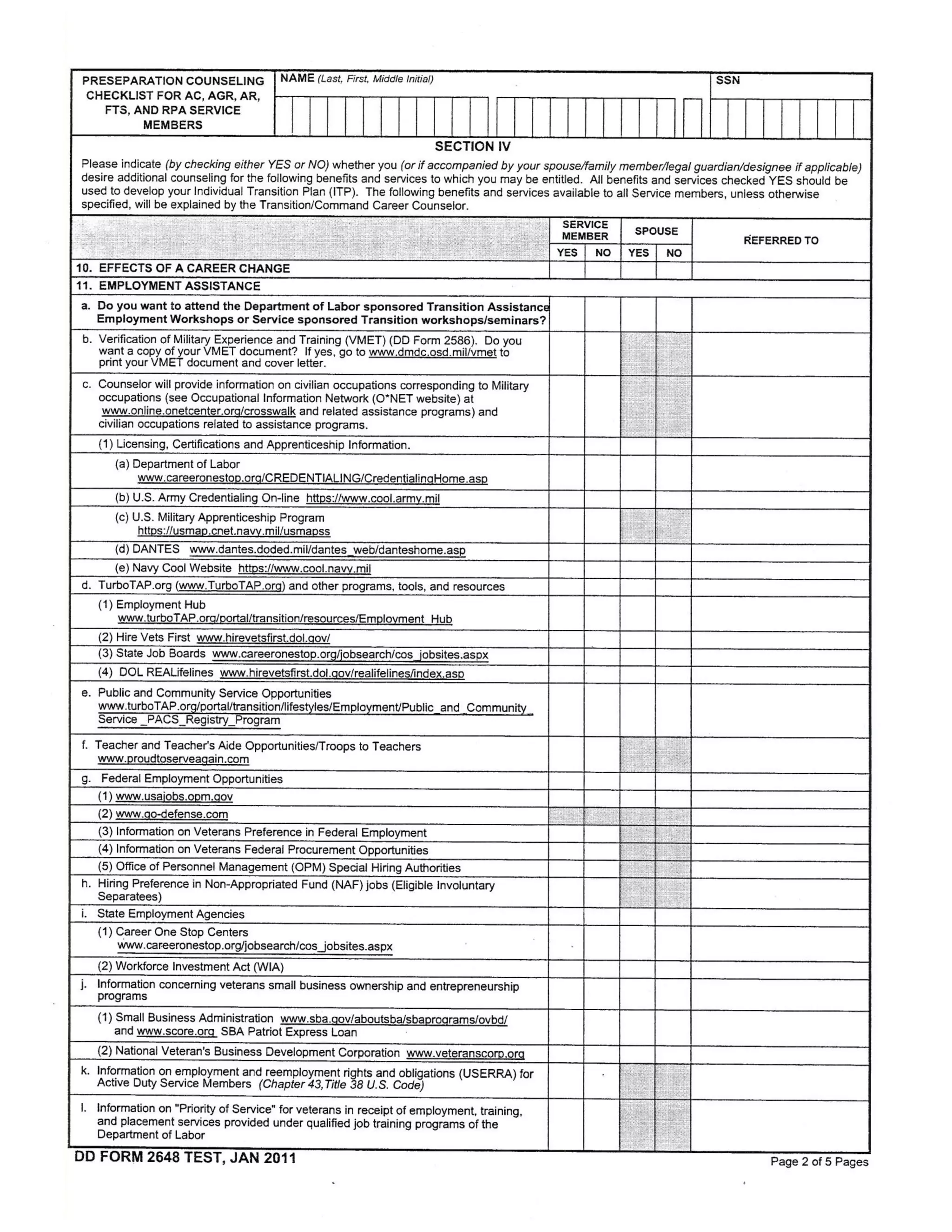 Preseparation counseling checklist | PDF