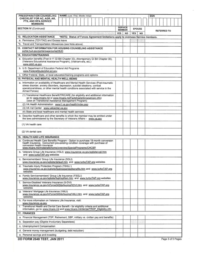 Preseparation counseling checklist | PDF