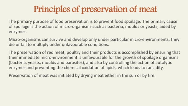Preservation of meat and its method | PPTX | Chemistry | Science