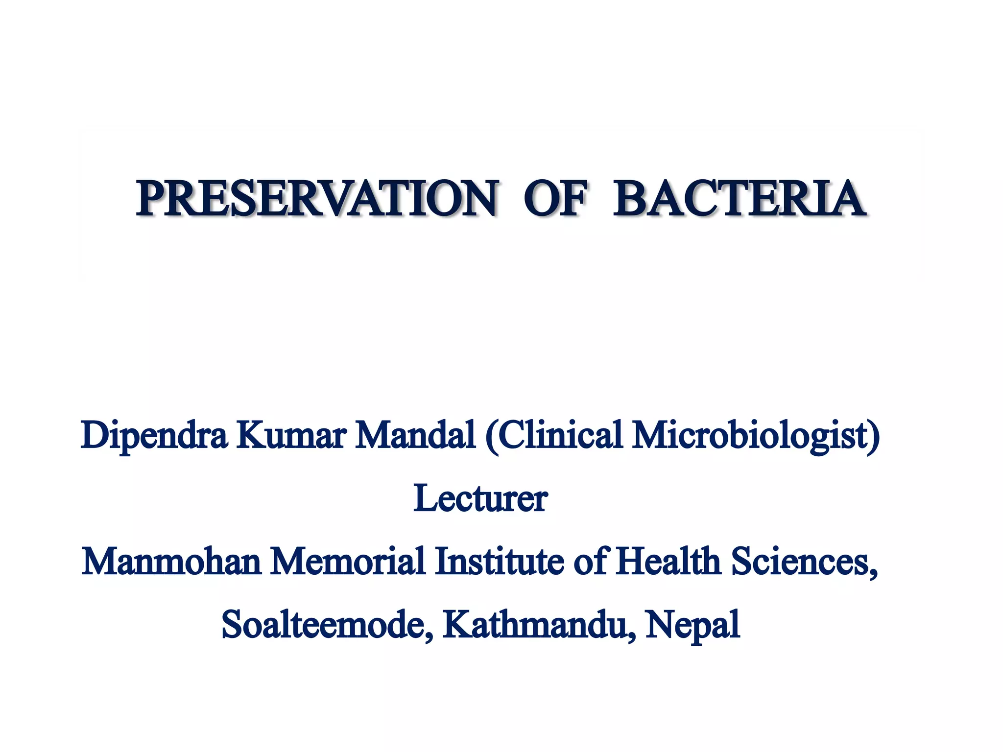 Preservation of bacteria | PDF