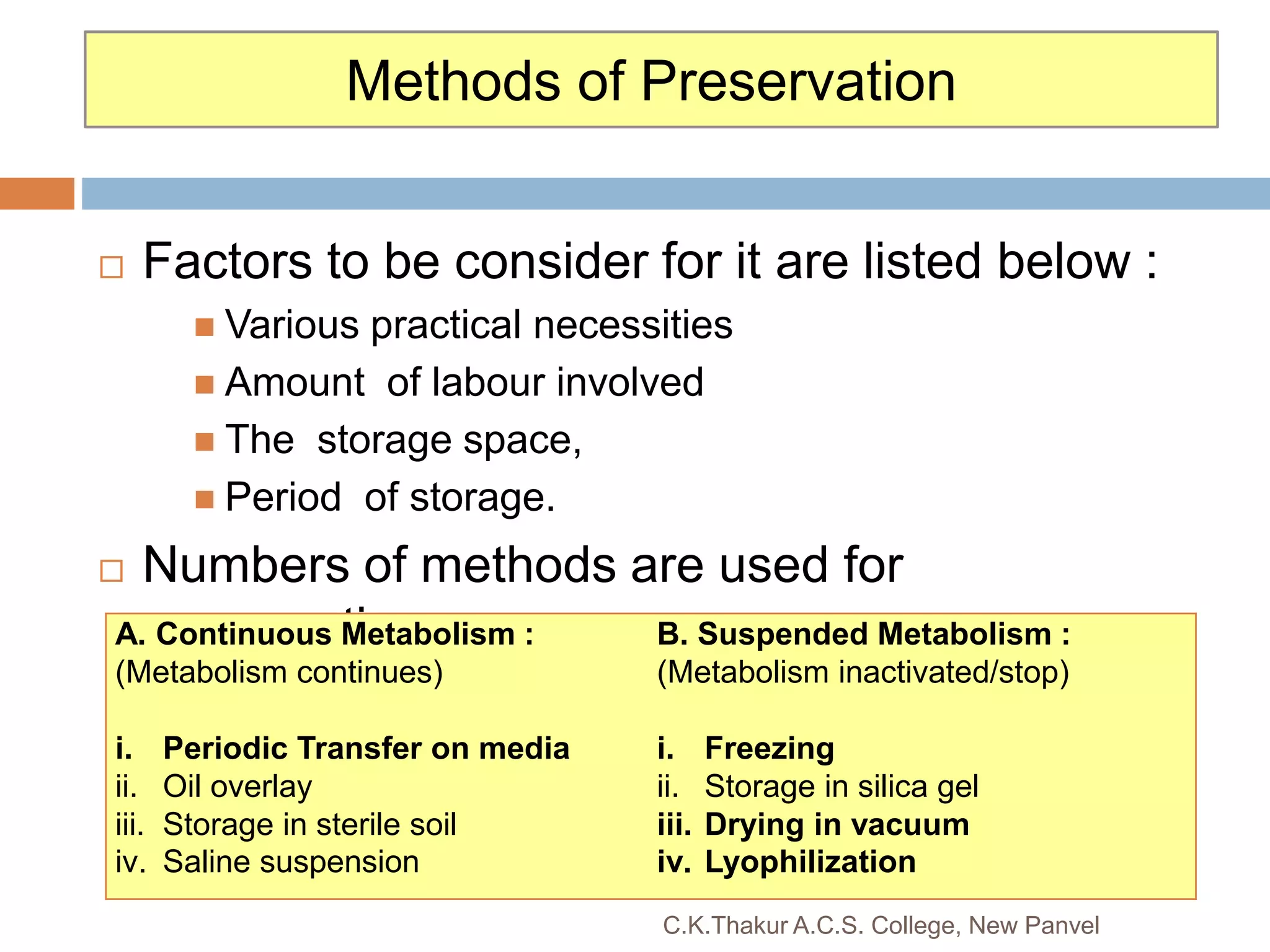 Preservation of industrial cell culture | PPTX