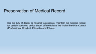 Preservation of medical record ppt | PPTX