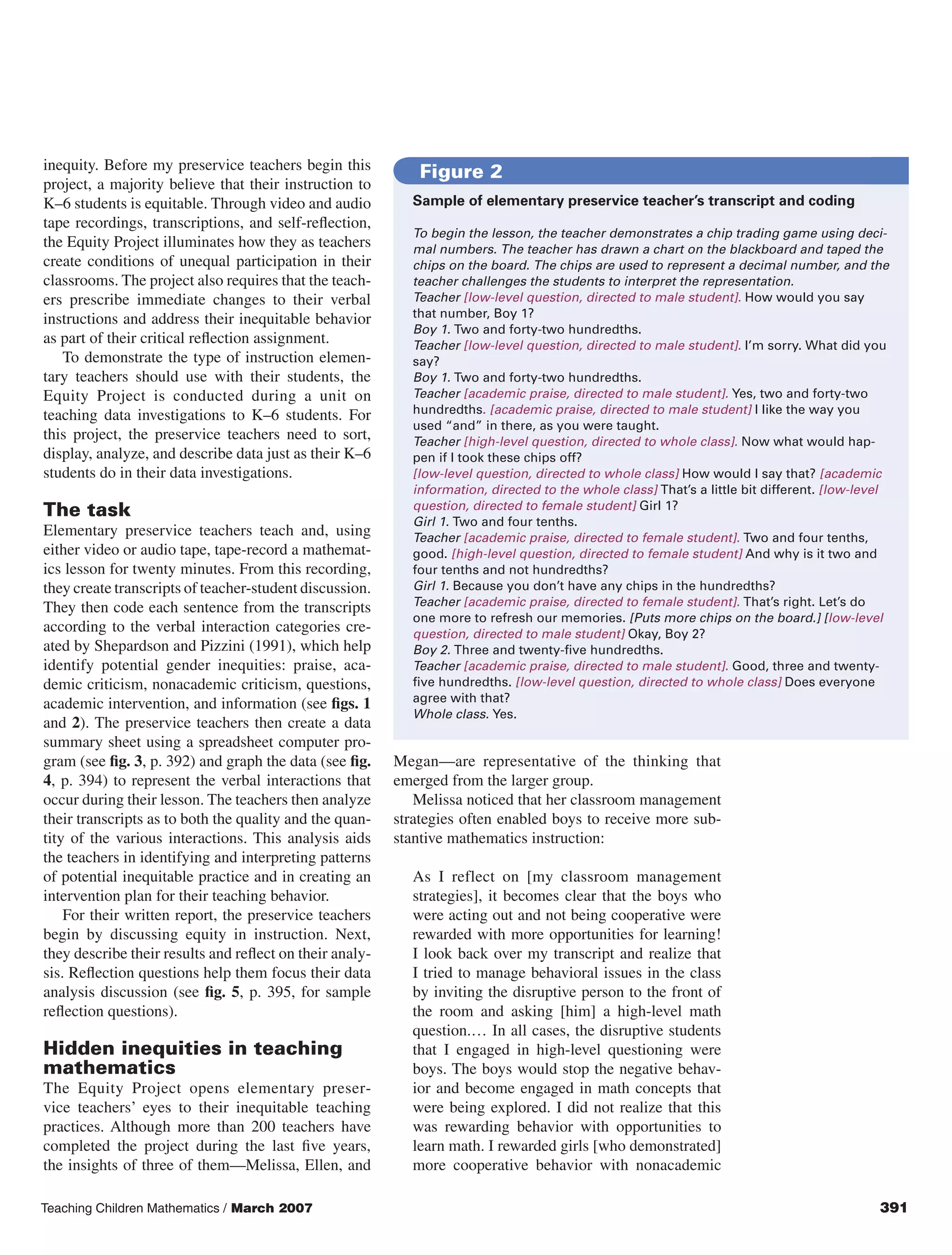 Preservice teachers examine gender equity in teaching mathematics | PDF