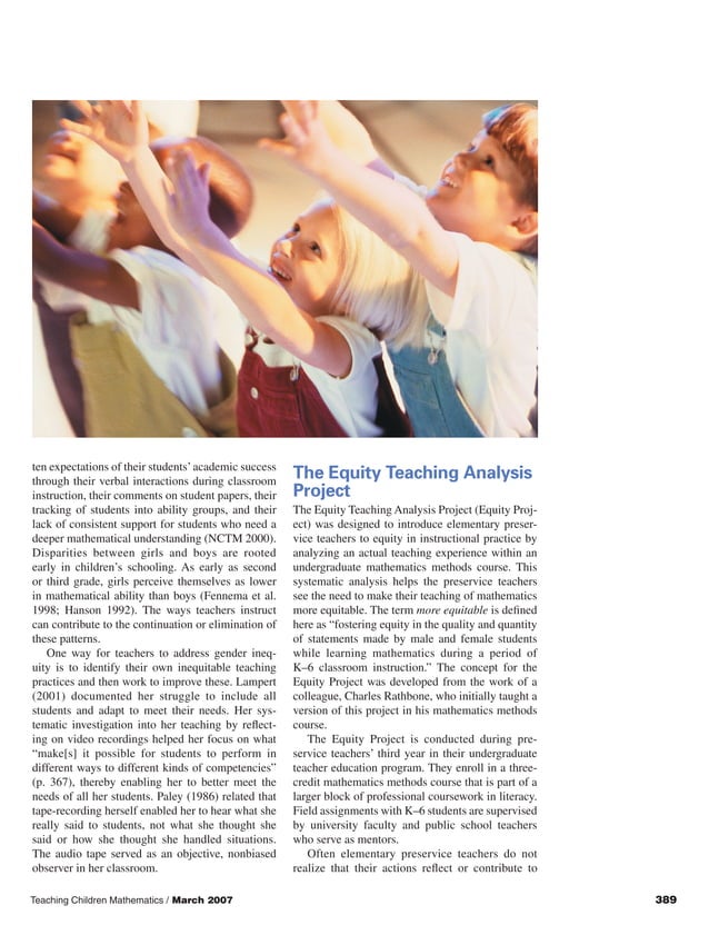 Preservice teachers examine gender equity in teaching mathematics | PDF
