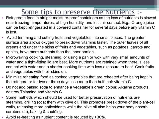 Preserving Nutrients in Food/Preservation of Nutrients | PPTX | Chemistry | Science