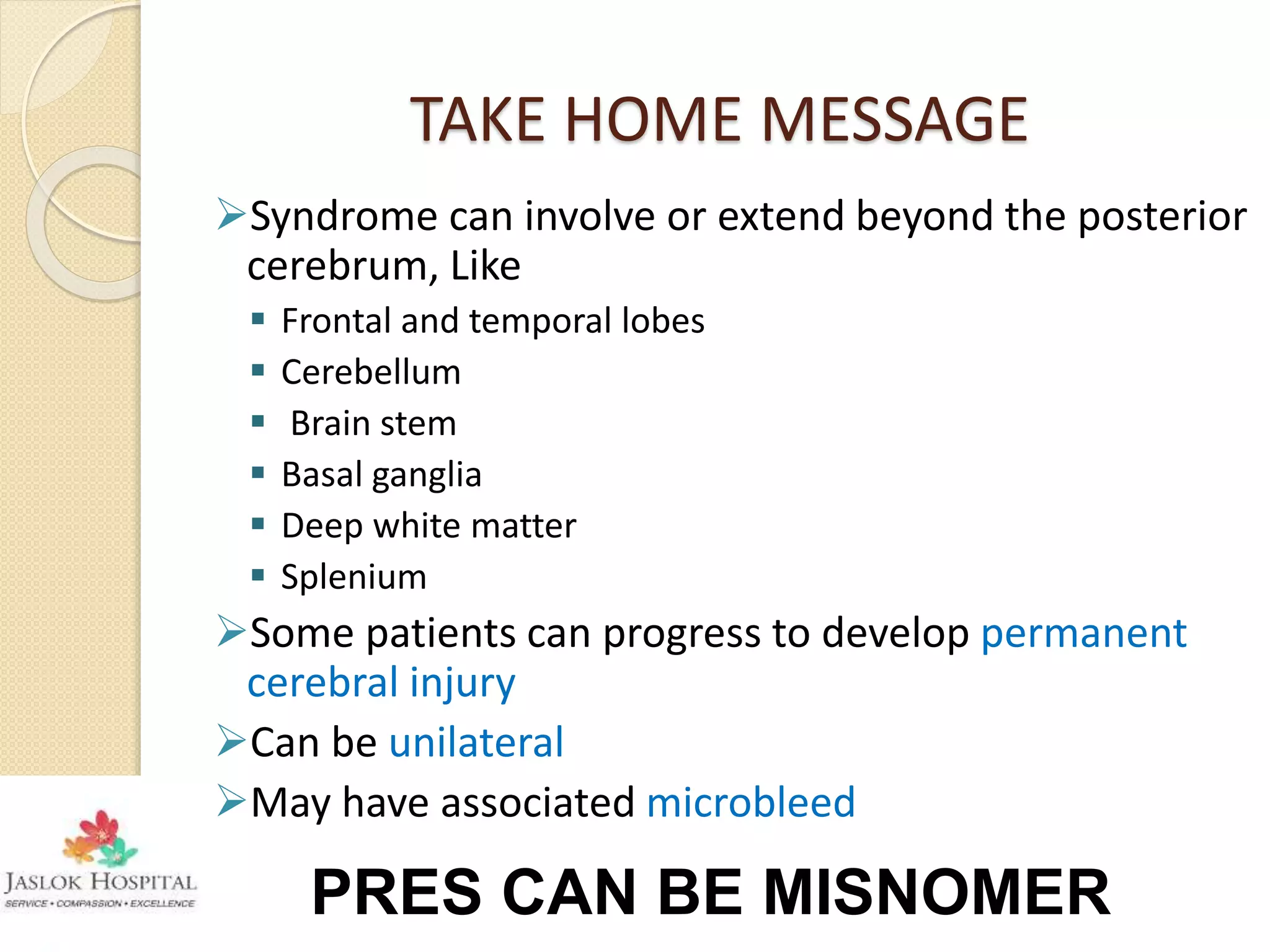 MRI SPECTRUM OF POSTERIOR REVERSIBLE ENCEPHALOPATHY SYNDROME | PPTX