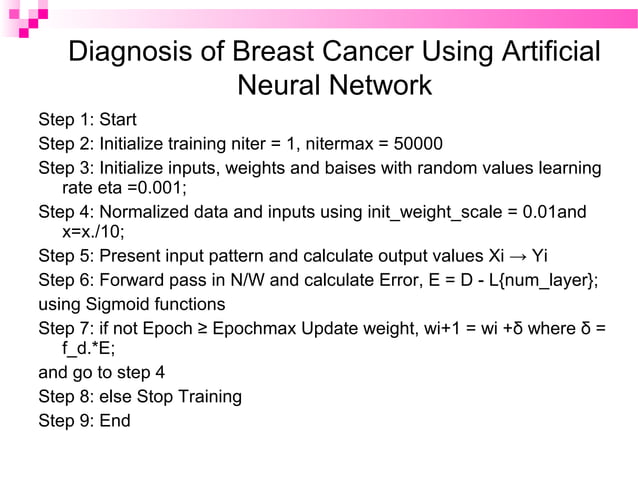 Breast cancer detection using Artificial Neural Network | PPT | Cancer | Diseases and Conditions