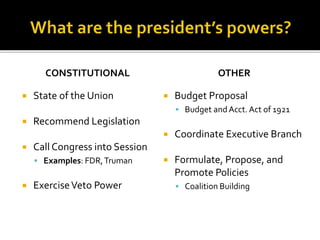 Presidency and Congress | PPT