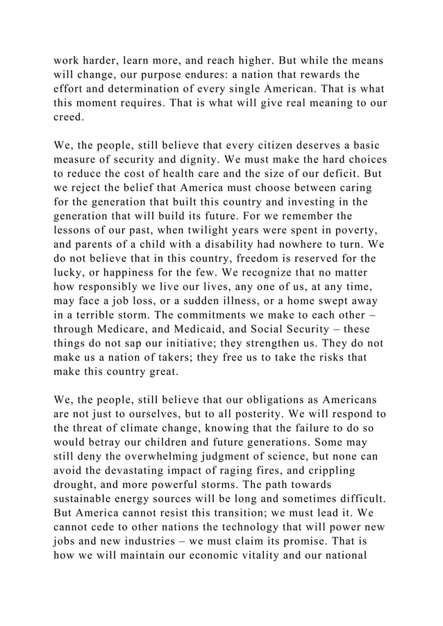 President Barack Obamas inaugural address – full textObama was .docx