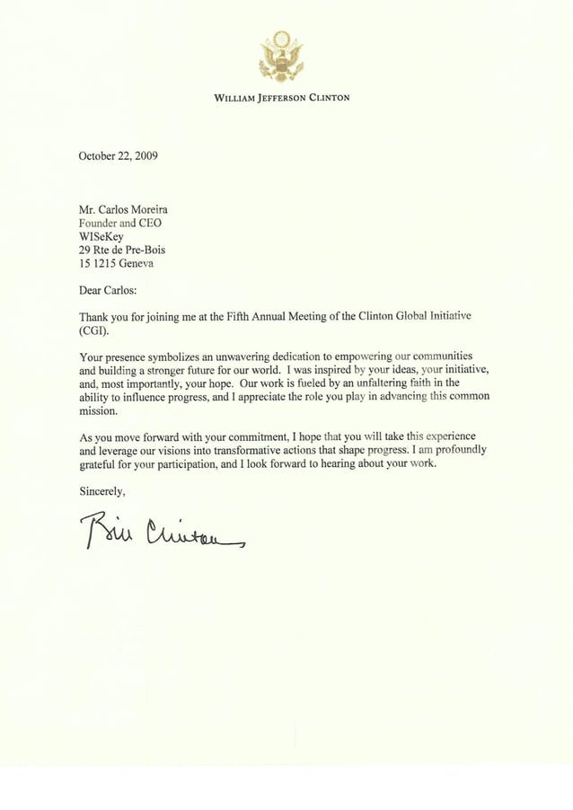 President clinton letter to WISekey | PDF