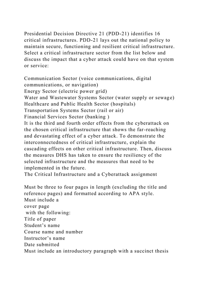 Presidential Decision Directive 21 (PDD-21) identifies 16 critical i.docx