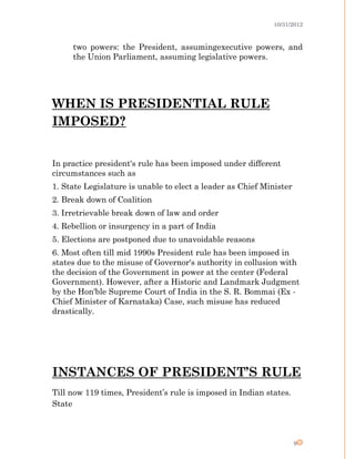 Presidential rule in states | PDF