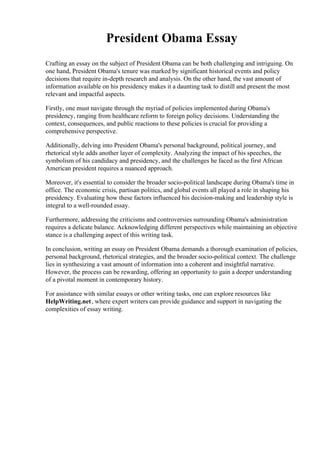 President Obama Essay. University of Texas at El Paso | PDF