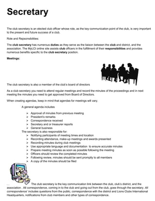 President,secretary, treasurer manual of lions clubs internatioanl | PDF