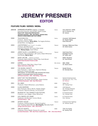 Presner march 2011 resumé | PDF | Television | Entertainment