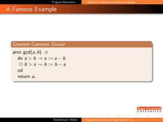 Program Derivation of Operations in Finite Fields of Prime Order | PDF