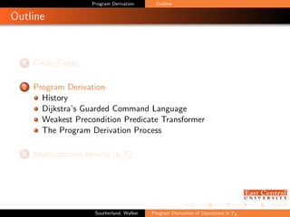 Program Derivation of Operations in Finite Fields of Prime Order | PDF