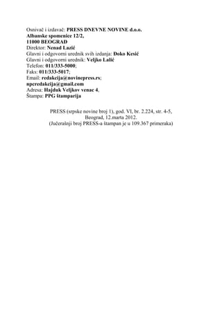 Srbijanski Press: Draža Mihailović. Tko nas bre zavadi? | PDF