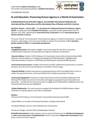 Press Release: ACEP International Day of Education & Women & Girls 2025-02-12 | PDF