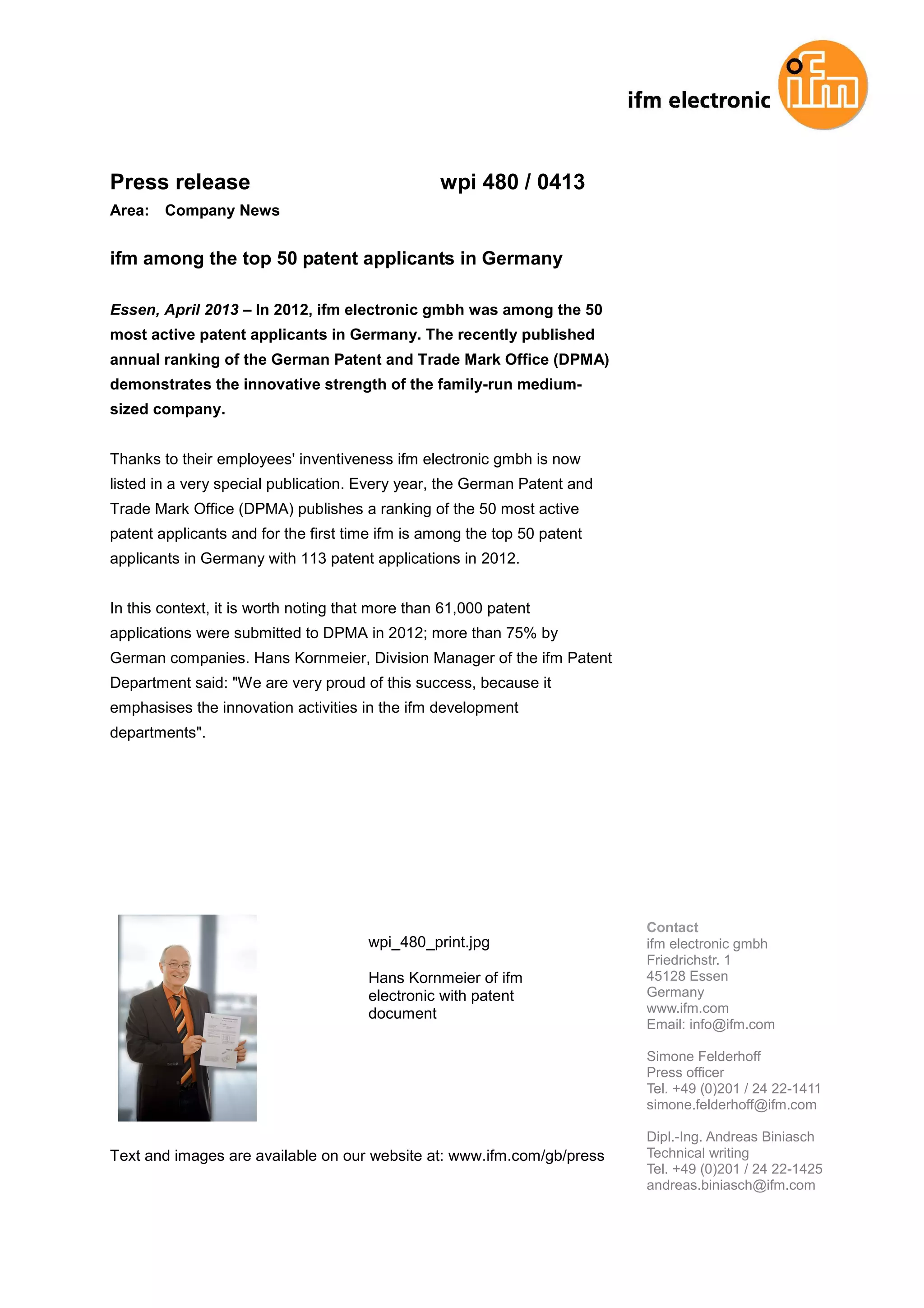 ifm among the top 50 patent applicants in Germany | PPT