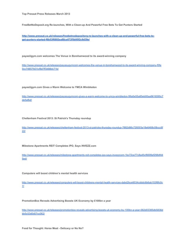 Pressat Press Releases March 2013 | PDF