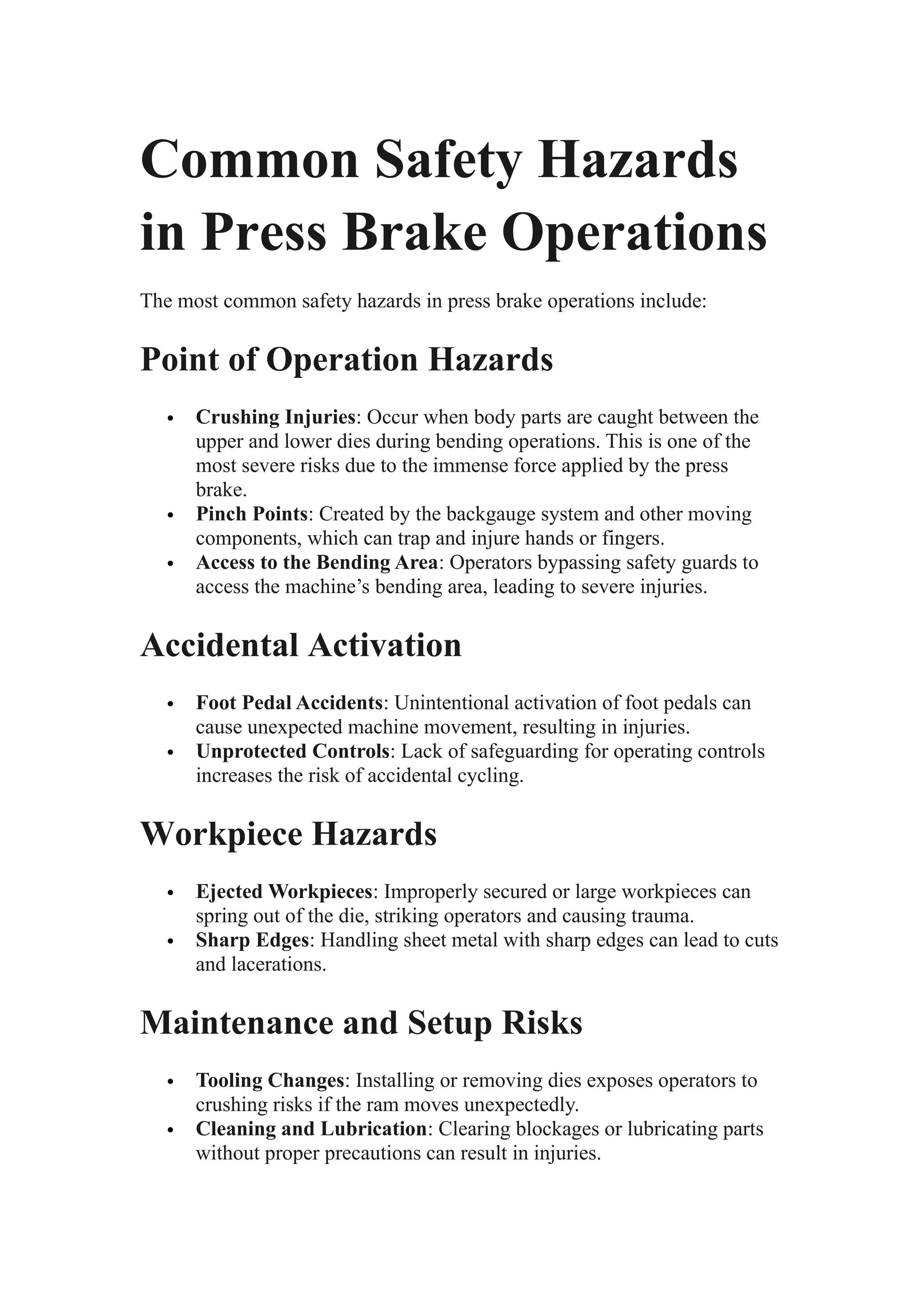 Press Brake Operation: Challenges and Safety Best Practices | DOCX