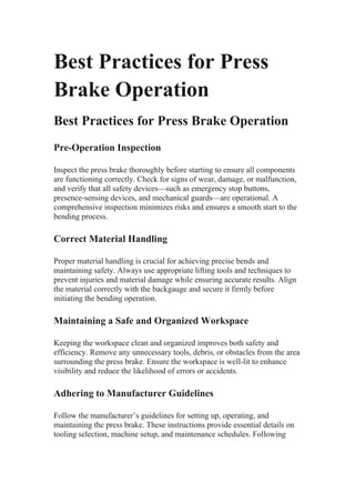 Press Brake Operation: Challenges and Safety Best Practices | DOCX