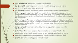 Press council of pakistan ordinance, 2002 | PPTX